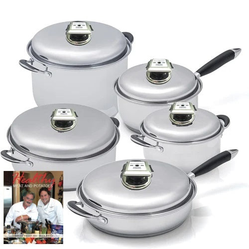 10-pc Large Pan Commercial Cookware Set with Steam Control Lids ...